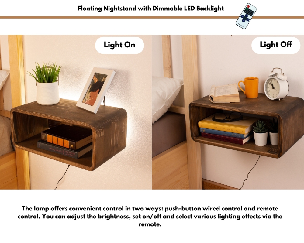 floating bedside table with led light