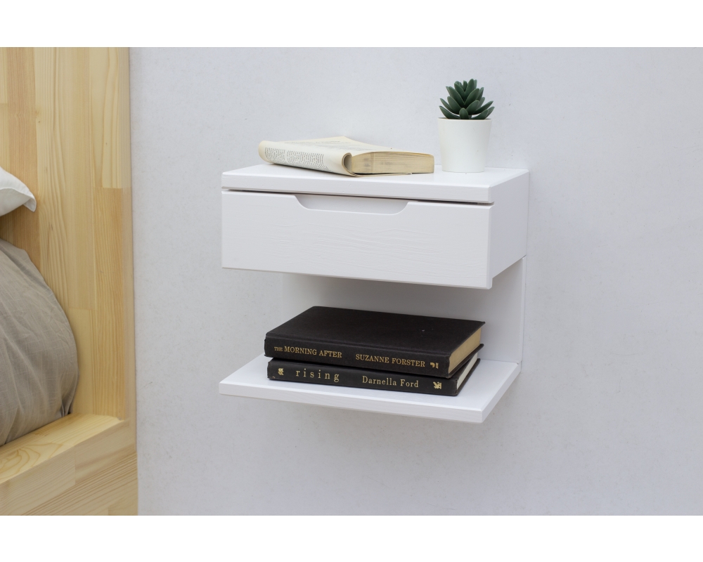 Floating Nightstand with Drawer White Hofina