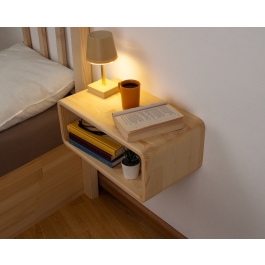 Curved Wooden Floating Nightstand, Handmade Bedside Table - Natural ...